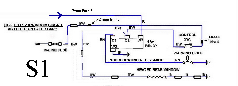 Jaguar E-Type S1 and S2 Rear Window Defrost Circuit